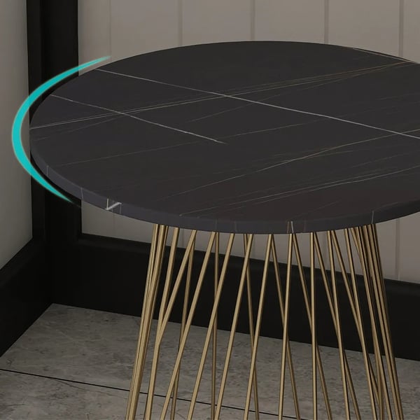 Black Modern Side Table with Sintered Stone Top Metal Frame-Homary