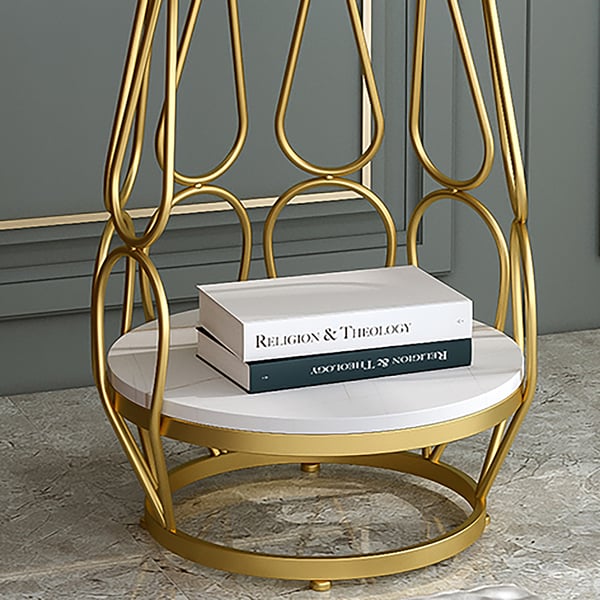 Modern Round White Side Table with Sintered Stone Top & Metal Base | Homary