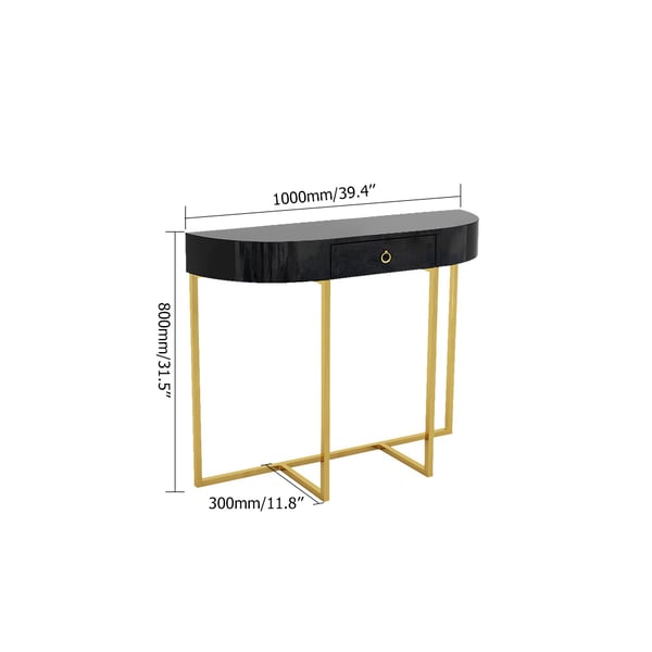 Black Small Demilune Console Table with Storage 1 Drawer Gold Hardware ...