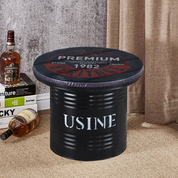 23.6" Metal Round Barrel Shape Storage Pub Table Retro Industrial Iron ...