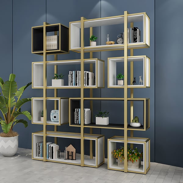 70" Nomore-Style Freestanding Etagere Bookshelf in Gold | Homary
