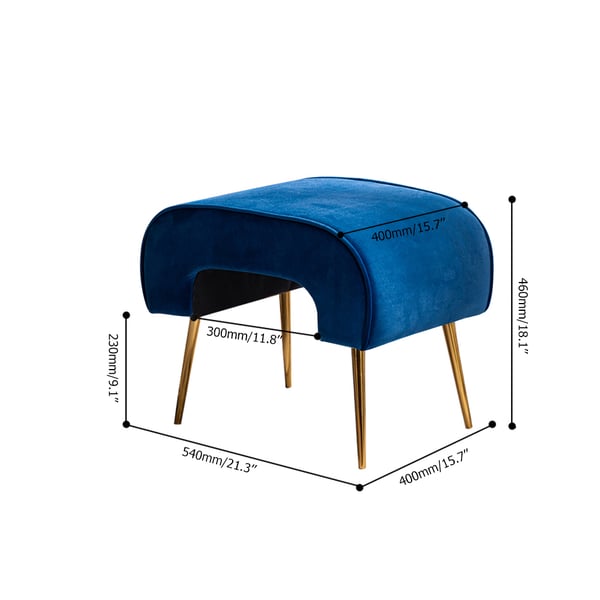 Blue Ottoman Upholstered Velvet Rectangular Ottoman Footrest Stool ...