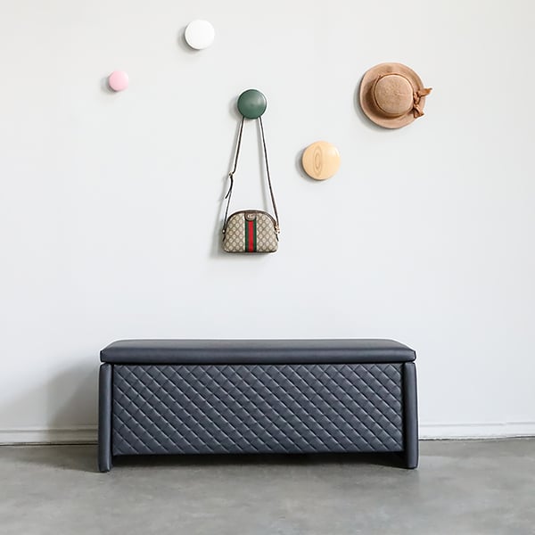 Blue Leather Upholstered Liftable Entryway Bench with Storage Ottoman ...