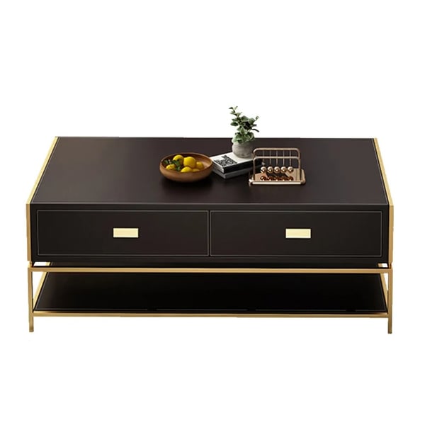 Modern Coffee Table with Drawers & Shelf Metal Frame | Homary