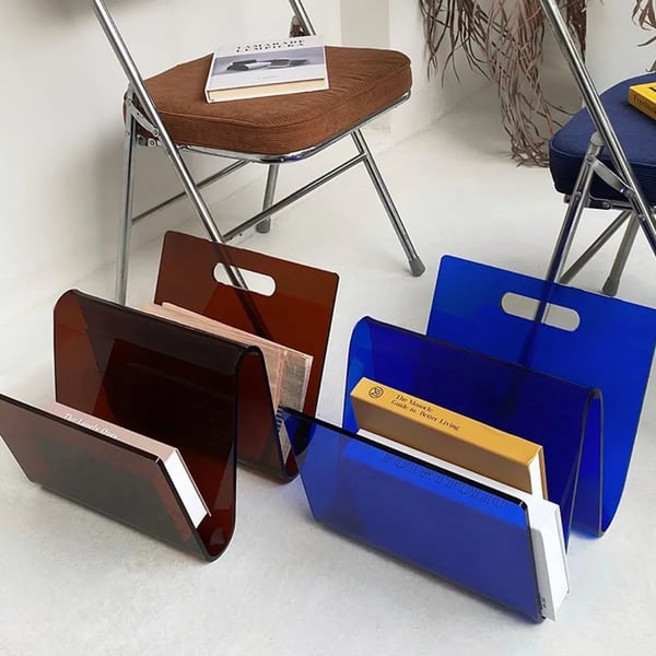 Modern Acrylic Standing Vertical Magazine Rack in Brown | Homary UK