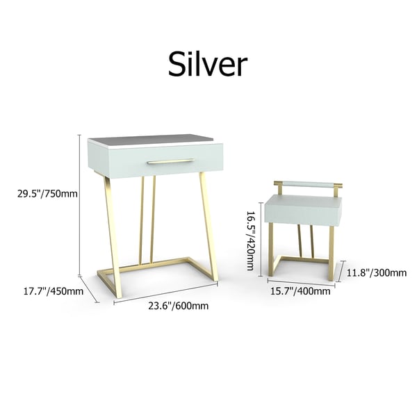 Small Faux Marble Makeup Vanity Set with Vanity Stool Dresser with ...