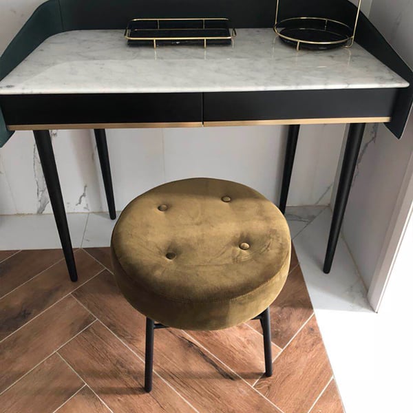 Yellow Round Tufting Stool Upholstered Velvet Footrest Makeup Stool ...