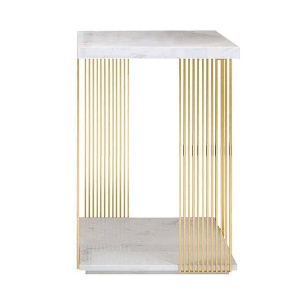 2-Tiered Modern Marble End Table with Metal Frame White | Homary UK