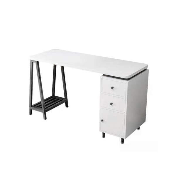 Black 47.2" Rectangular Desk with Drawers & Shelf Writing Desk Metal ...