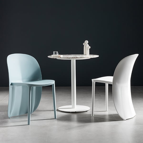 Modern White Dining Chair PP Plastic Unique Backrest Armless Chair-Homary