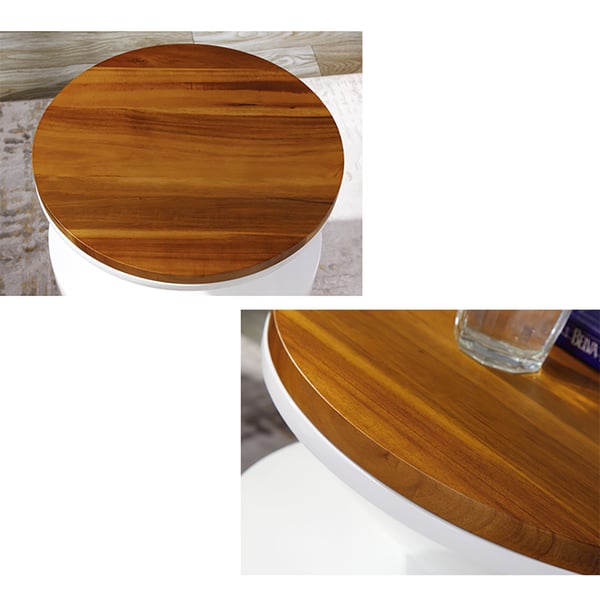 Modern White Round End Table with Wooden Top Side Table Style A | Homary