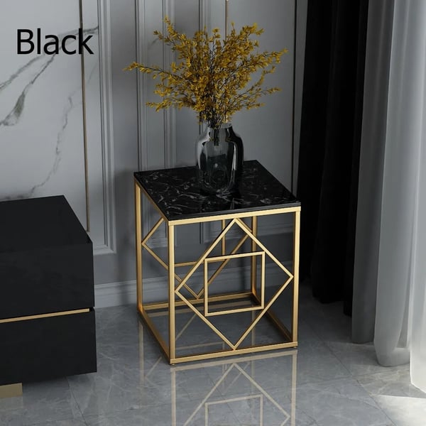 Black Square End Table Modern Marble Top Side Table | Homary