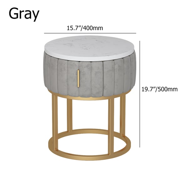 Pink Marble End Table with Drawer Marble Frame Round Side Table-Homary