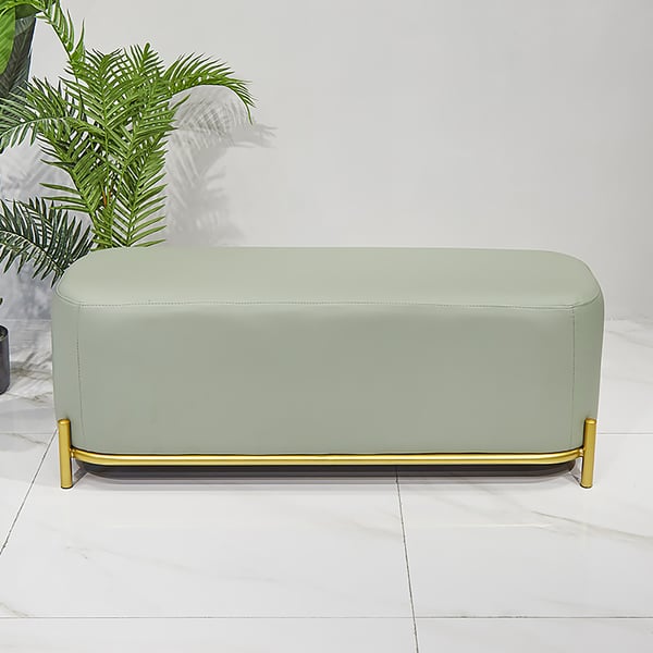 Green Bench Upholstered Rectangular Modern Bench Metal in Gold | Homary