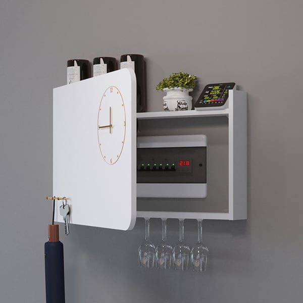 Modern Wine Stand Electric Box Cover with Glass Stand & Clock | Homary UK