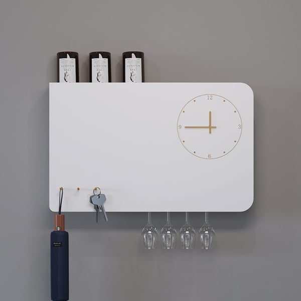 Modern Wine Stand Electric Box Cover with Glass Stand & Clock | Homary UK