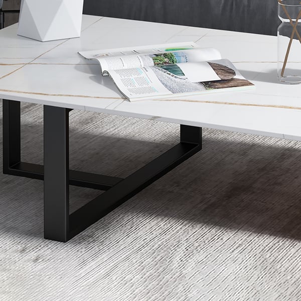 Modern White Coffee Table with Drawer in Sintered Stone Top & Metal ...