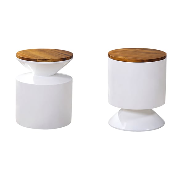 Modern White Round End Table with Wooden Top Side Table Style A | Homary