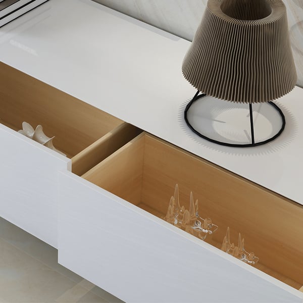 78" White Modern TV Stand Tempered Glass Top Media Console with 3 ...