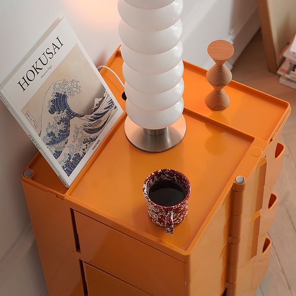 Orange End Table with Storage & Wheels Multifunction Side Table | Homary