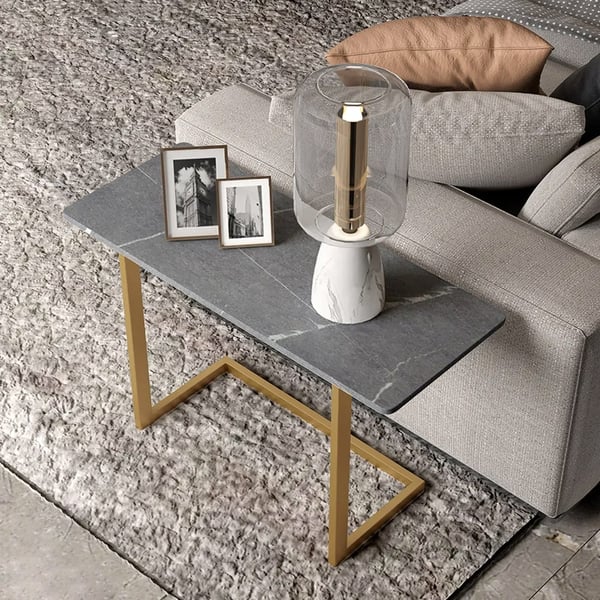 Gray End Table with Sintered Stone Tabletop Rectangular Side Table-Homary