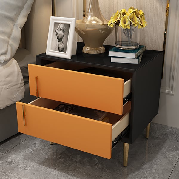 Modern Orange Nightstand Sintered Stone Top PU Leather Upholstery with ...
