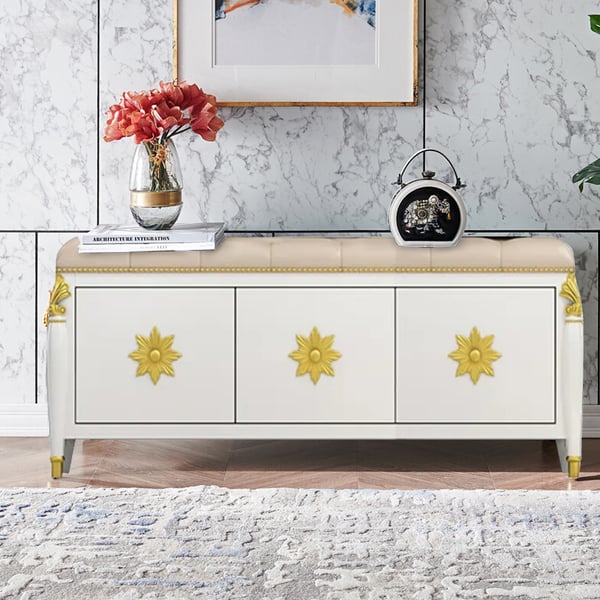 1000mm Retro Storage Bench Shoe Rack with Leather Upholstered Seat-Homary