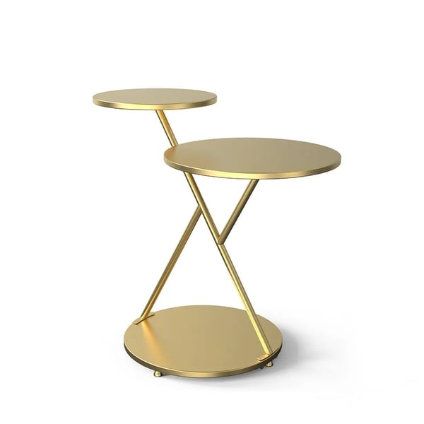 Gold End Table 3-Tiered with Storage Metal Side Table-Homary