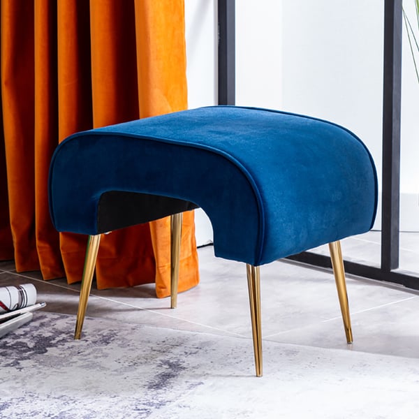 Blue Ottoman Upholstered Velvet Rectangular Ottoman Footrest Stool ...