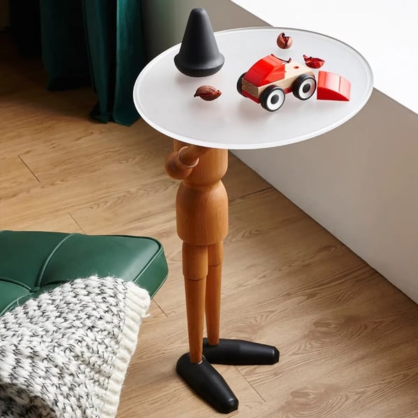 Natural Standing Puppet End Table Oval Top Side Table Beech Wood | Homary