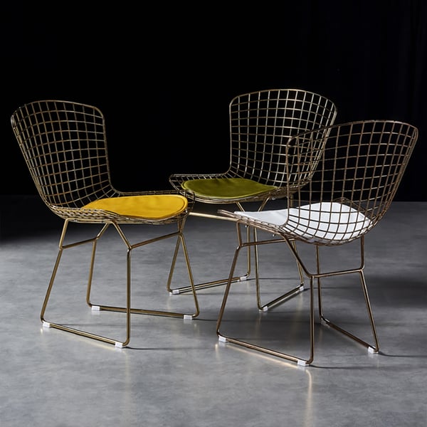 White Nordic Dining Chair with PU Leather Cushion Metal in Gold Finish ...