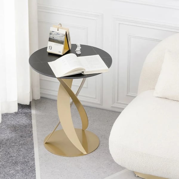 Table d'appoint moderne noire avec table d'appoint en pierre frittée-Homary