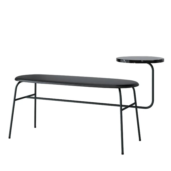 Modern Oval Shape Bench with Side Table Black PU Leather Upholstery ...