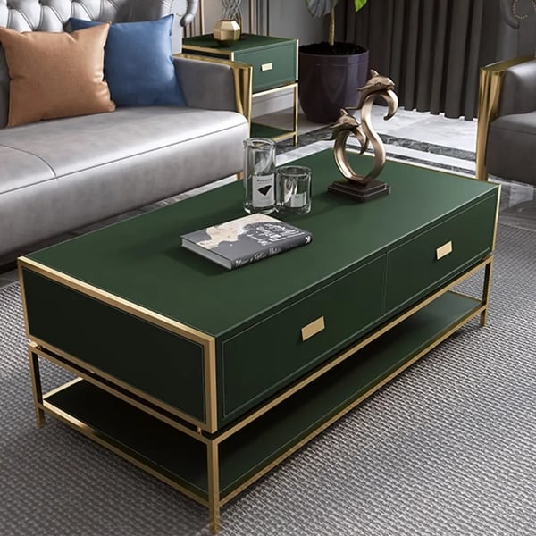 Modern Coffee Table with Drawers & Shelf Metal Frame | Homary