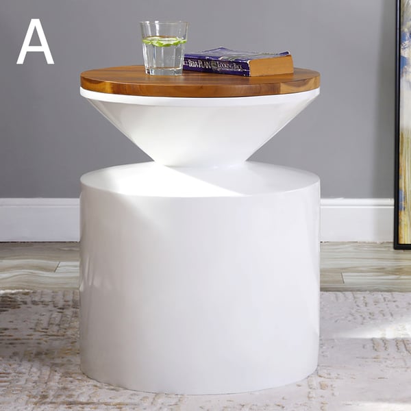 Modern White Round End Table with Wooden Top Side Table Style A | Homary UK