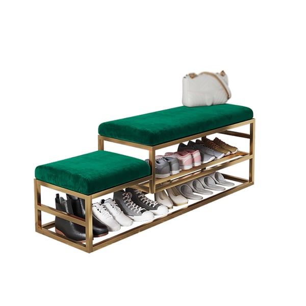 Modern Entryway Bench with Shoe Storage Velvet Upholstered Bench-Green ...