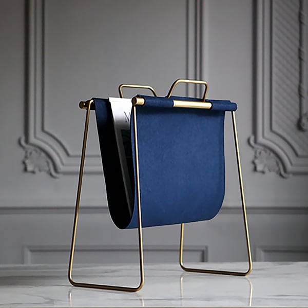 Modern Leather Magazine Rack with Handle for Bedroom in Blue | Homary UK