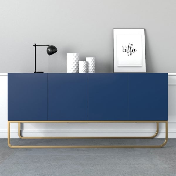 63" Modern Blue Sideboard Buffet Kitchen Buffet Cabinet with 4 Doors ...