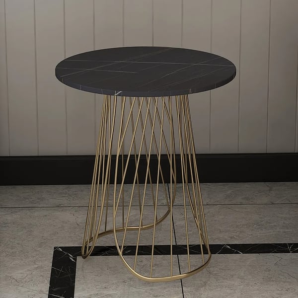 Black Modern Side Table with Sintered Stone Top Metal Frame-Homary