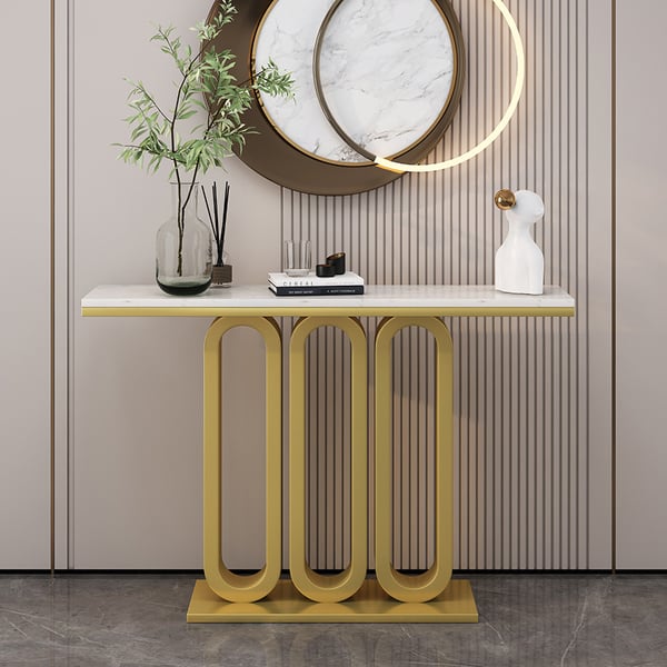 800mm Modern Rectangular Console Table with Marble Top White | Homary UK