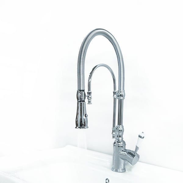 High Arc Dual-Mode Pull-Down Kitchen Tap Solid Brass with Porcelain ...
