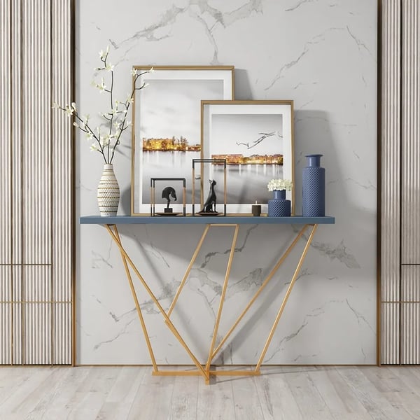 Blue Narrow Console Table Gold Finish Entryway Table-Homary
