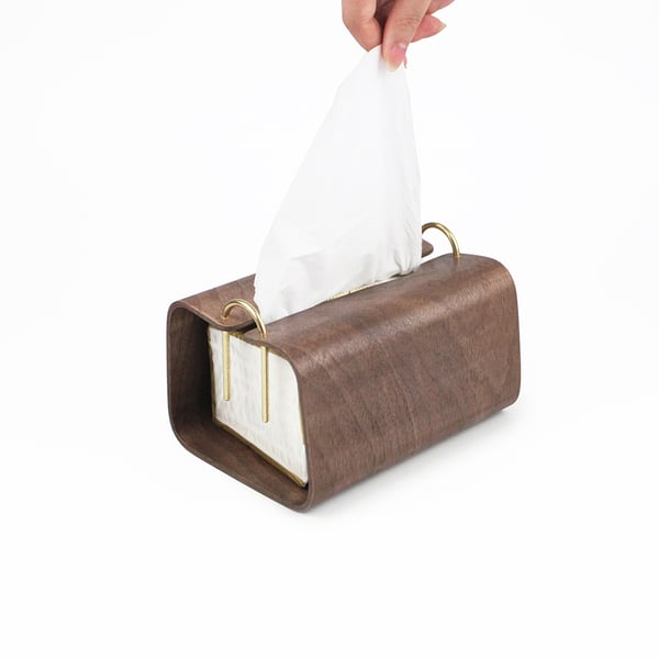 Modern Creative Tissue Box in Walnut & Brass | Homary UK