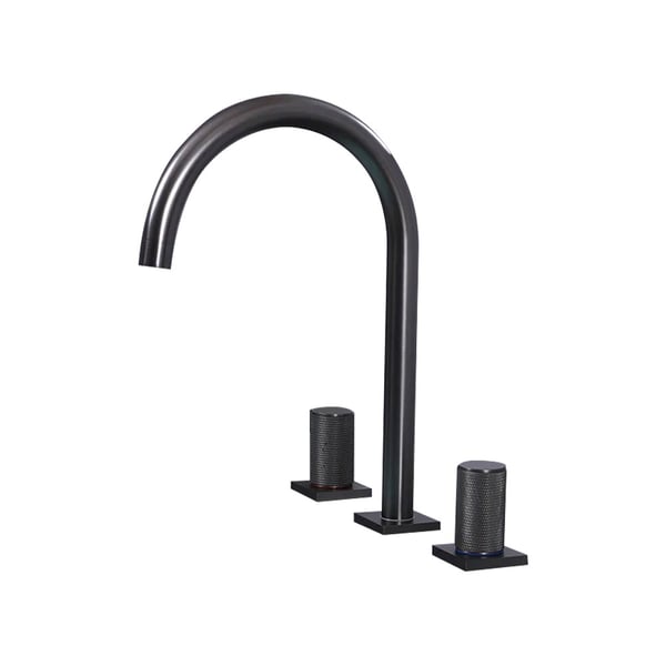 Black Bathroom Widespread Sink Faucet Double Knobs Solid Brass | Homary
