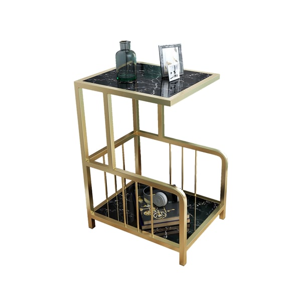 Modern Marble End Table with Storage in Black Narrow Side Table | Homary