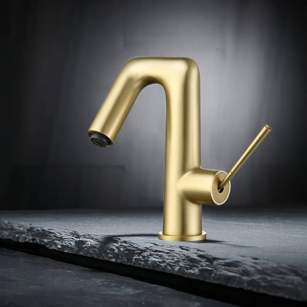 Brushed Gold Single Lever Control Basin Tap Monobloc Solid Brass ...