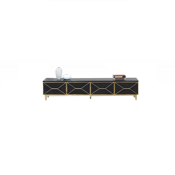 2000mm Modern Black TV Stand Glass Top Media Console with 4 Drawers in ...