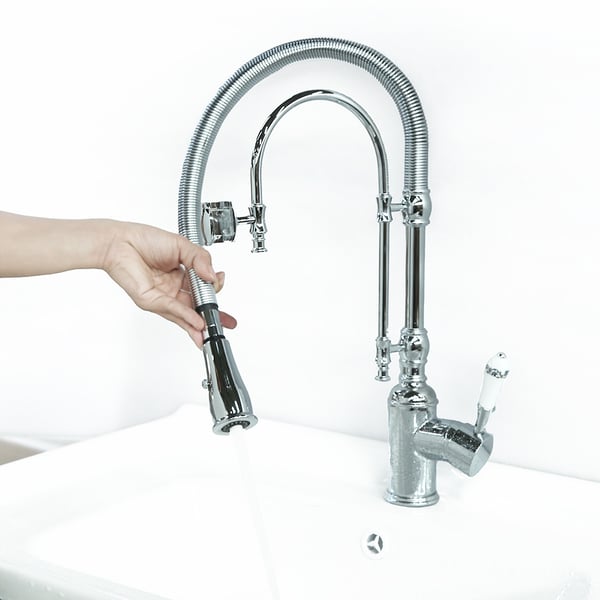 High Arc Dual-Mode Pull-Down Kitchen Tap Solid Brass with Porcelain ...