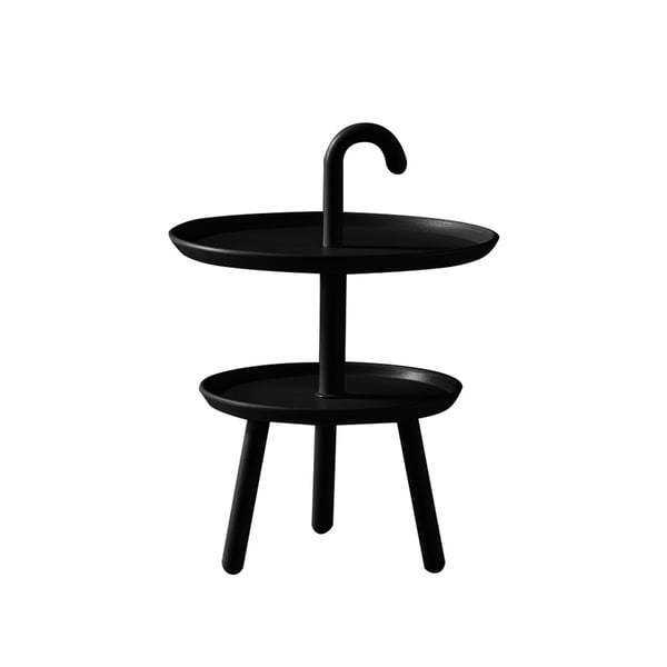 Black Round Side Table PP Plastic with 2-Shelf End Table-Homary