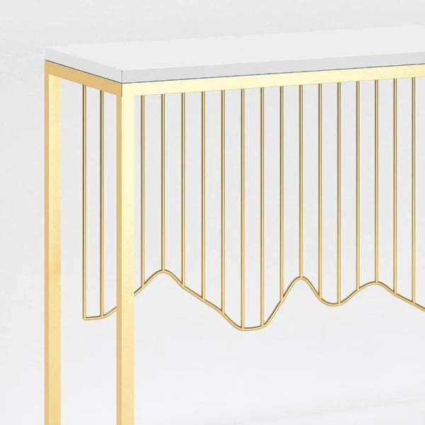 White Rectangular Console Table with Wooden Top Entryway Table-Homary